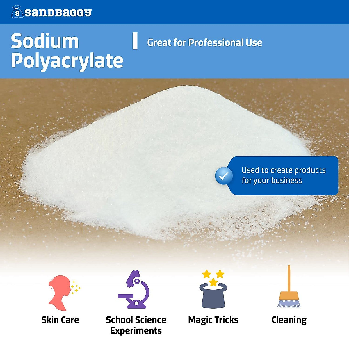 Sandbaggy Sodium Polyacrylate Crystals - Super Absorbent Polymers - Science Experiments, Fake Snow, Ice Packs, Skincare - Non Toxic, Made in The USA (5 lb - 80 oz)