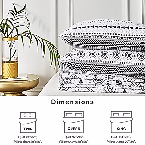 Flysheep 3-Piece Bohemian Geometric King Quilt Set, Aztec White n Black Boho Striped Summer Lightweight Bedspread/Coverlet Set, Brushed Microfiber for All Season - 104" x 90"