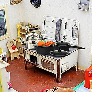 34 Pieces Dollhouse Miniature Metal Pots and Pans 1/12 Scale Mini Dollhouse Kitchen Cookware Vegetable and Fruit Sets for Adults Children Pretend Play Kitchen Cooking Game Birthday Party Present