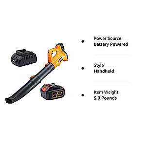 Leaf Blower, 21V Leaf Blower Cordless with 4.0Ah Battery and Charger, 320 CFM 150 MPH 6-Speed 2 Tubes Electric Leaf Blower for Leaves, Snow Debris and Dust Blowing