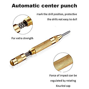 Trepot 5PCS HSS Titanium Step Drill Bit Set & Automatic Center Punch, High Speed Steel Drill Bits, Double Cutting Blades Design, 50 Sizes with Aluminum Case, Short Length Drill Bits Set
