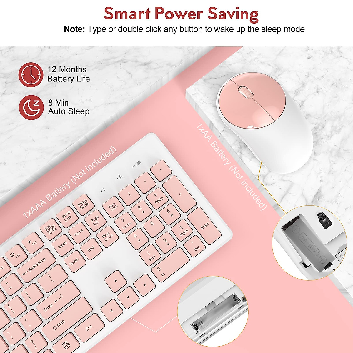 Wireless Keyboard and Mouse Combo with 7 Colored Backlits, Wrist Rest, Rechargeable Ergonomic Keyboard with Phone Holder, Silent Lighted Full Size Combo for Window, Mac, PC, Laptop-Trueque (Pink)