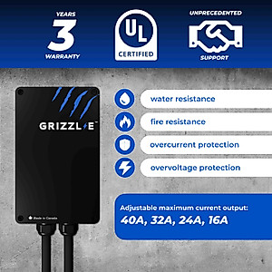 Grizzl-E Classic Level 2 240V / 40A Electric Vehicle (EV) Charger UL & Energy Star Certified Metal Case Indoor/Outdoor Electric Car Fast Wall Charging Station, NEMA 14-50 Plug, Classic Black