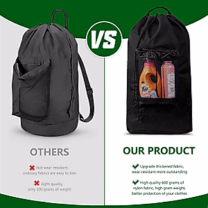 Large Washable Laundry Bag Backpack for College, Heavy Duty 600D Oxford Cloth Drawstring Travel Laundry Bags for Dirty Clothes - Black