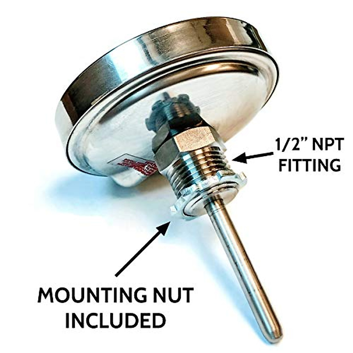 Midwest Hearth BBQ Smoker Thermometer for Barbecue Grill, Pit, Barrel 3" Dial (4" Stem Length, Glow Dial)