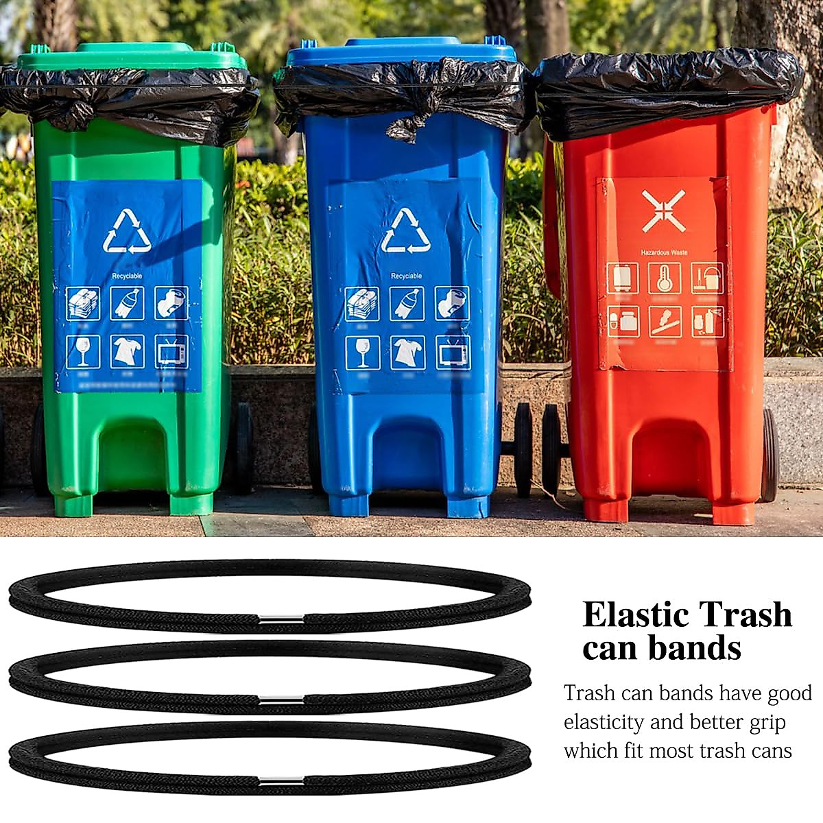 20 Pcs Garbage Can Bands, Trash Can Elastic Rubber Bands Fits 13 to 30 Gallon Trash Cans, Trash Can Bands Waste Box Holder Cabinet Loop Straps for Garbage Bag Liner Home Office School Indoor Outdoor