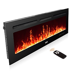 ROCSUMOO 50" Recessed and Wall Mounted Electric Fireplace, Low Noise, Remote Control with Timer,Touch Screen,Adjustable Flame Color and Speed, 750-1500W