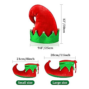 SATINIOR Christmas Santa Elf Shoes and Hat Christmas Red and Green Costume Accessory Set(21 cm/ 8 Inch,Vivid Color)