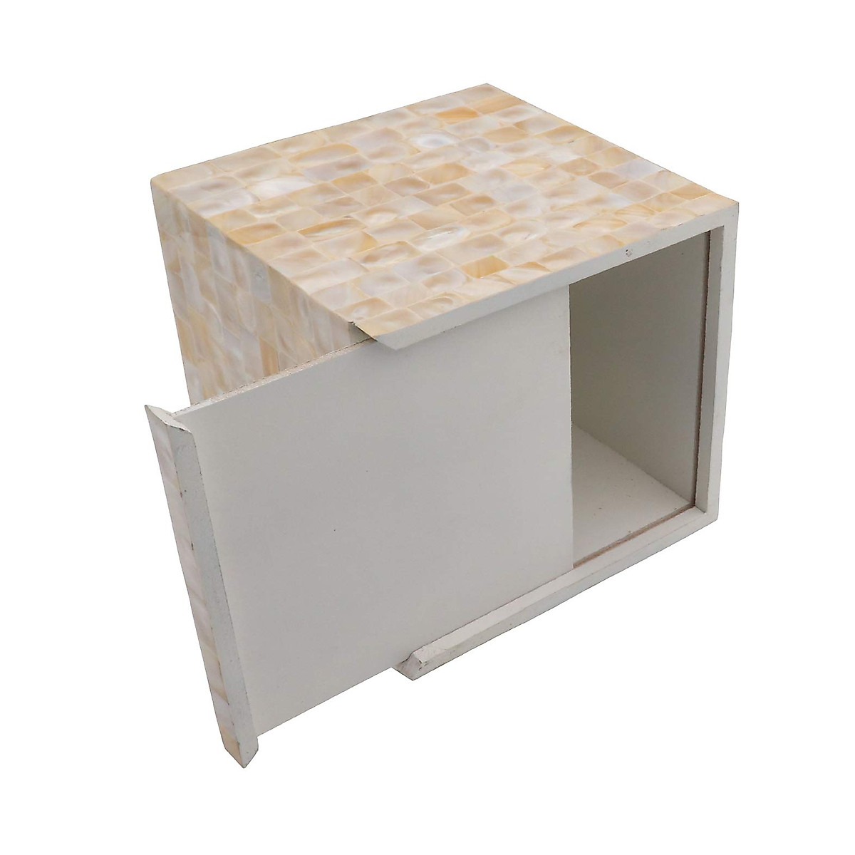 Square Tissue Holder – Decorative Tissue Box Cover is Finished in Beautiful Mother of Pearl by The Metal Magician