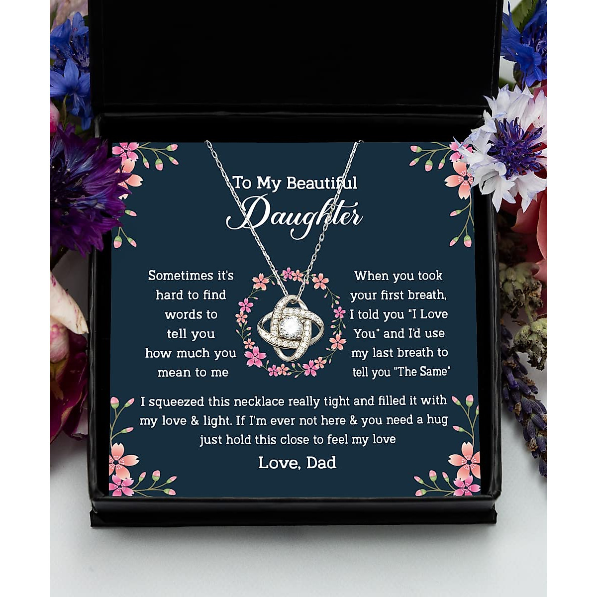 PRINT9GIFT To My Daughter Necklace From Dad, Jewelry Pendent Necklace with Message Card Birthday Gifts Idea For Daughter From Father