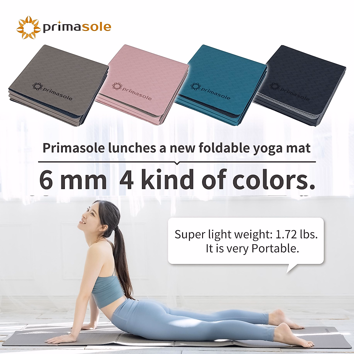 Primasole TPE Folding yoga mat Travel Double side Non-Slip Lightweight Pilates & Floor Workouts6mm thick Earth Brown Grat Color PSS22NH011A