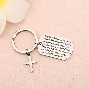 Christian Gifts Bible Verse Keychain May God Bless And Keep You Always Religious Jewelry Scripture Gifts (silver)