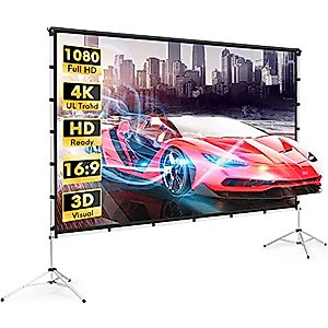 Projector Screen and Stand WUSHENG 120 Inch Outdoor Movie Screen Portable Large Projector Screen Pull Down with Carry Bag Wrinkle-Free 4K HD Projection Screen for Backyard Home Theater Cinema