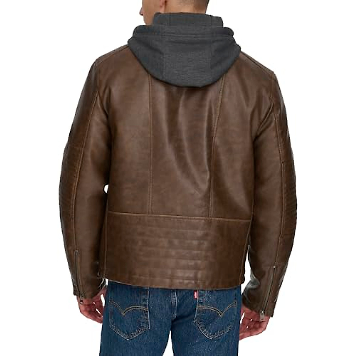 Levi's Men's Faux Leather Hooded Racer Jacket, Saddle, X-Large