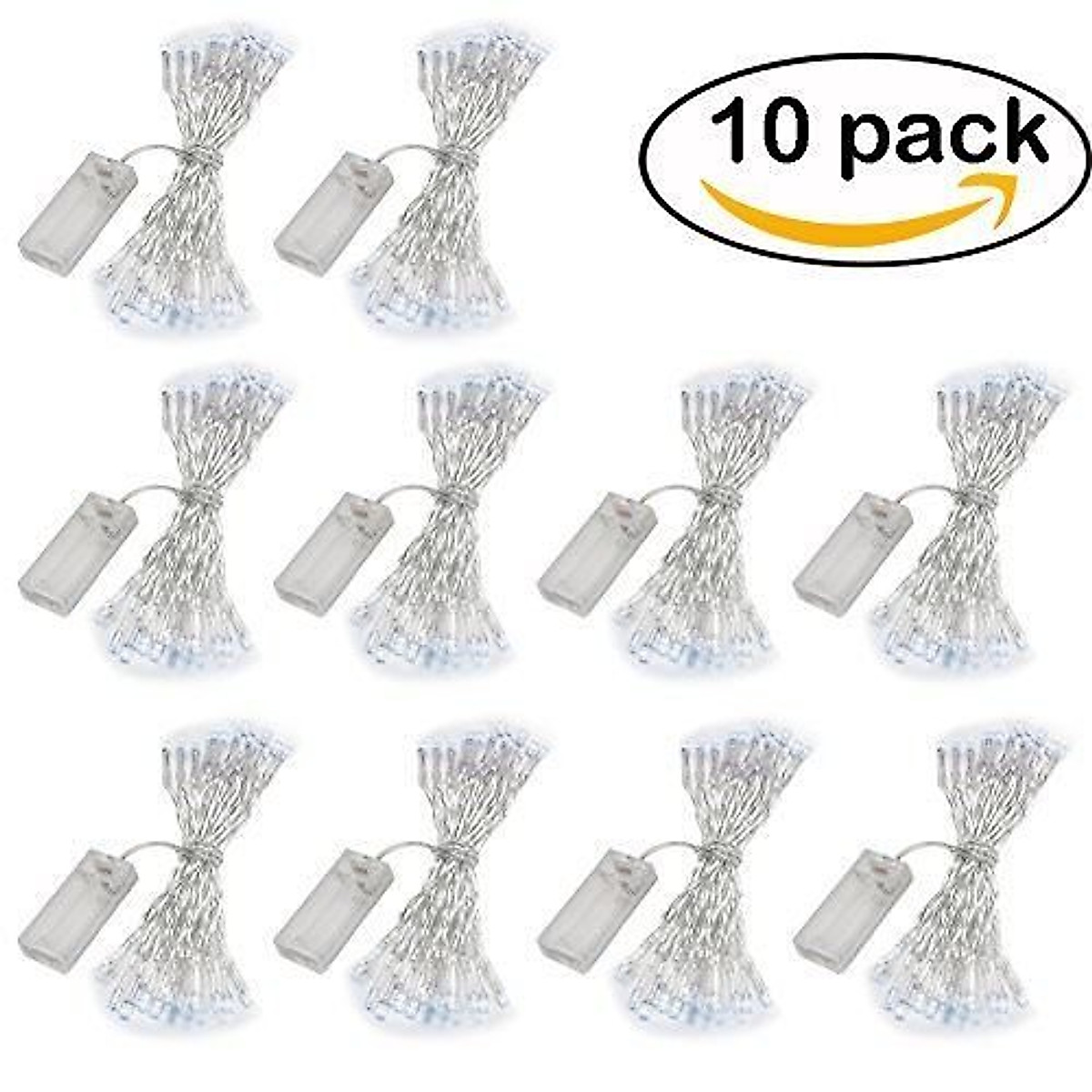 Gift Expressions Cool White 10 Pack of 20 LEDs Mini Bulb Battery Operated, 10ft/3m,Corridor, Patio, Garden, Photo Frame, Bedroom Home Crafts (10 Pack)