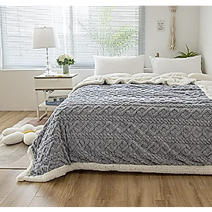 Plush Thick Sherpa Throw Blanket Grey - Soft Warm Breathable Fleece Velvet Blanket with 3D Stylish Cable Pattern for Bed Sofa Recliner Chair - Fluffy Throw Size 60"×80"