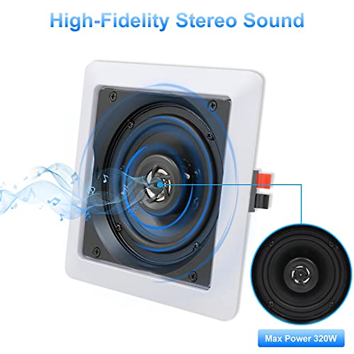 Herdio Bluetooth Ceiling Speakers, 320W 5.25 Inch Flush Mount in Wall Speakers Surround Sound System, Perfect for Home Theater, TV, Bathroom, White, 2 Pairs