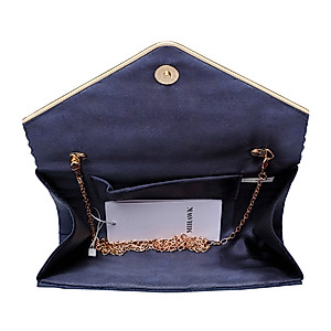 Mihawk Satin Clutch Handbag for Women, Navy Blue, Wedding Occasion