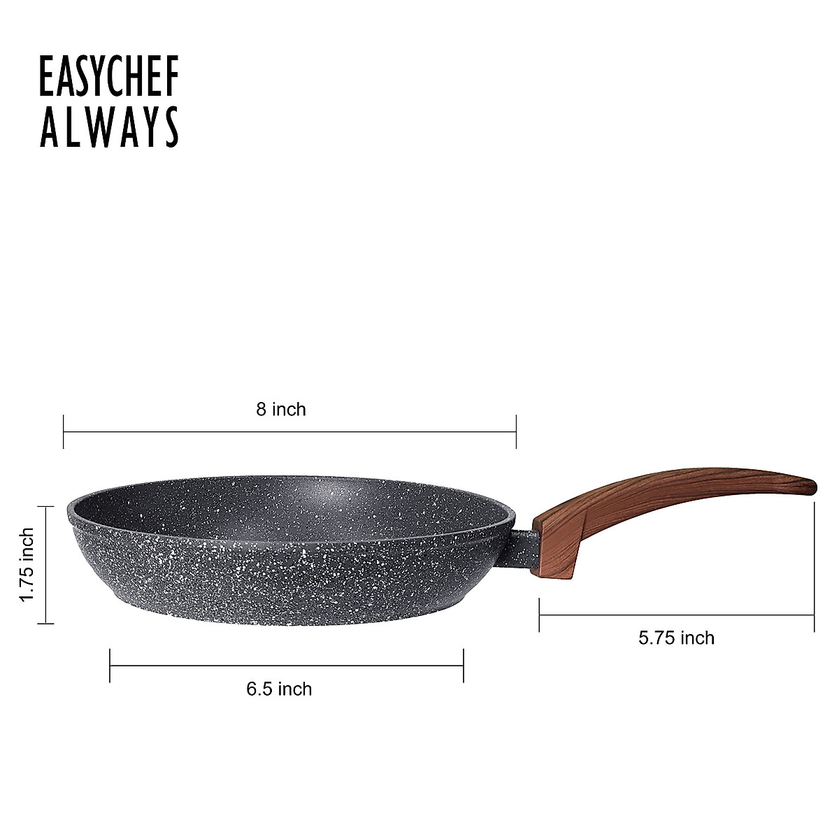 Easy chef always, 8 Inch Nonstick Frying Pan Skillet, Non Stick Granite Coating Egg Pan Fry Pan Omelet Pan Saute Pan, Healthy Stone Cookware Chef’s Pan, PFOA Free, Induction Compatible, Gray