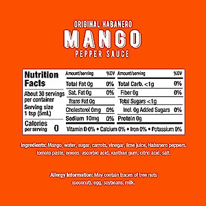 Melinda’s Mango Habanero Hot Sauce - Sweet & Mild Hot Sauce - Mango Habanero Sauce Made with Fresh Ingredients, Real Mango, Habanero Peppers, Vinegar, Carrot & Lime - 5oz, 1 Pack