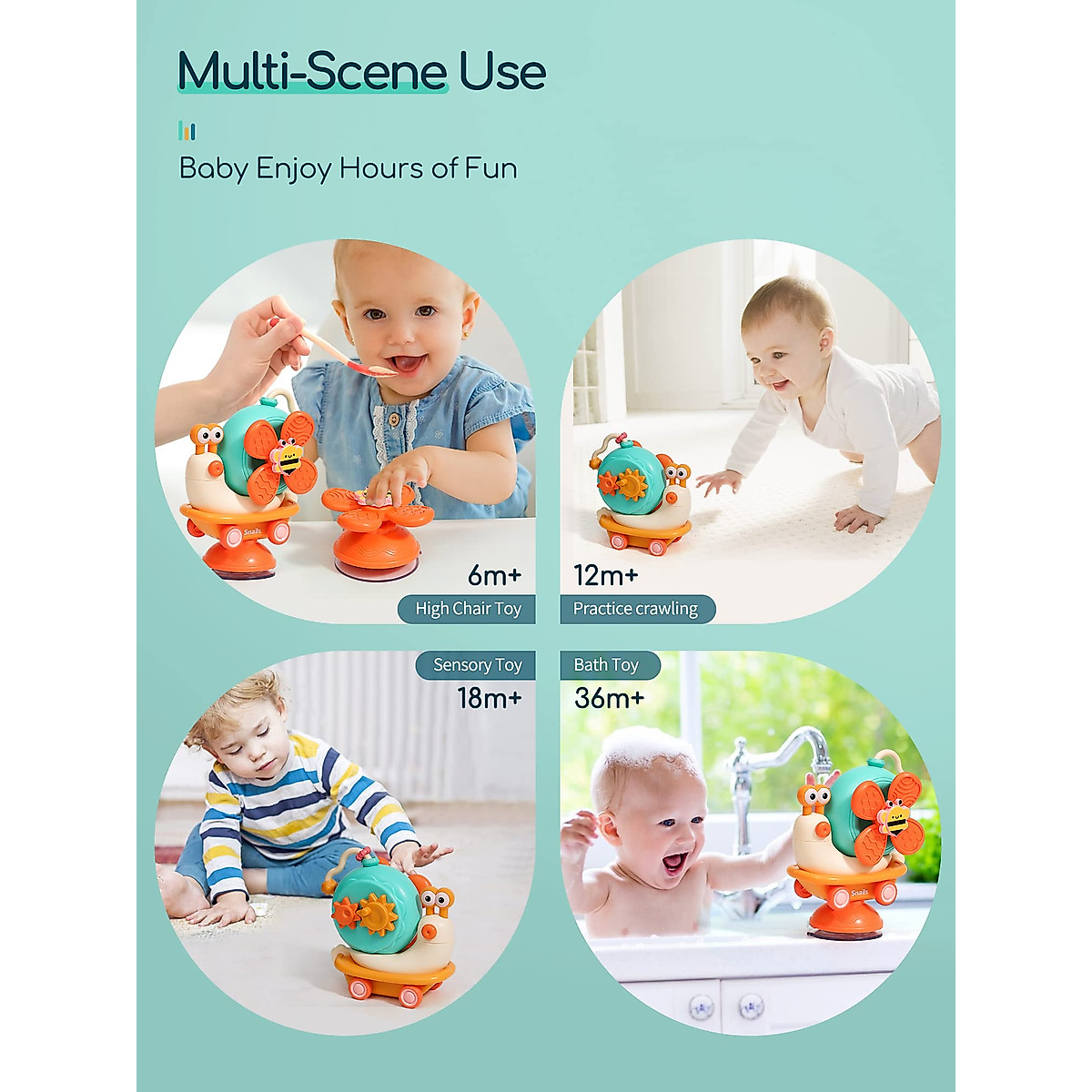 5-in-1 High Chair Toy with Suction Cups Spinner Montessori Toys for Toddler 1-3 Year Old-Fine Motor Infant Tray Sensory Travel Toys for Baby 6-12-18 Months Boy Girl Newborn Birthday Gift