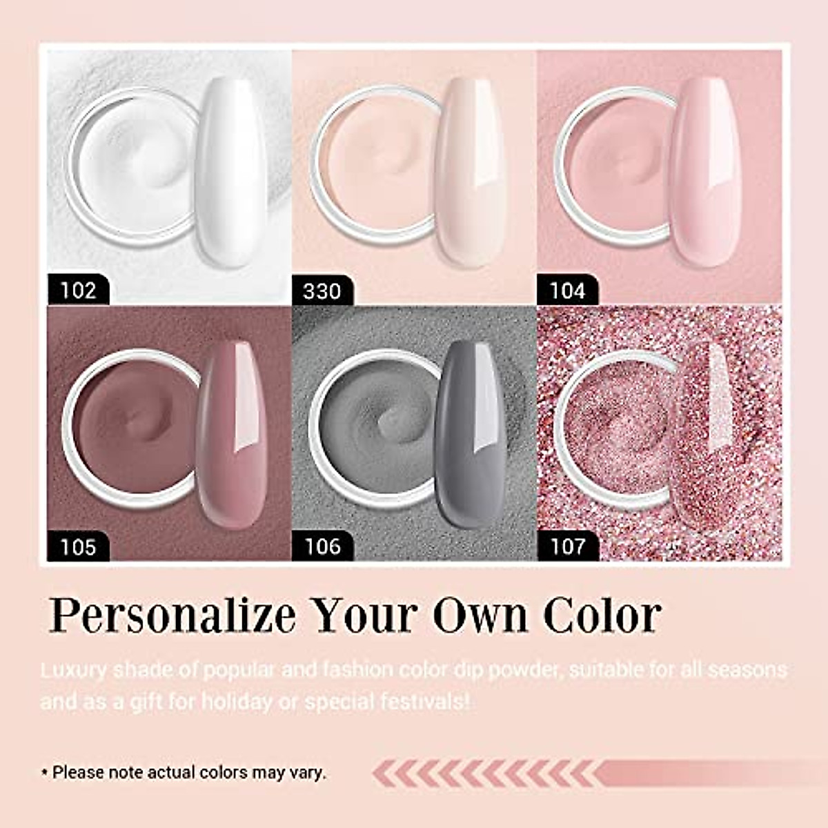 AZUREBEAUTY Dip Powder Nail Set, 6 Colors Classic Nude Collection Skin Tone Glitter Pastel Dipping Powder Starter Kit French Nail Art Manicure DIY Salon Home Gifts for Women, No Need Nail Lamp Cured