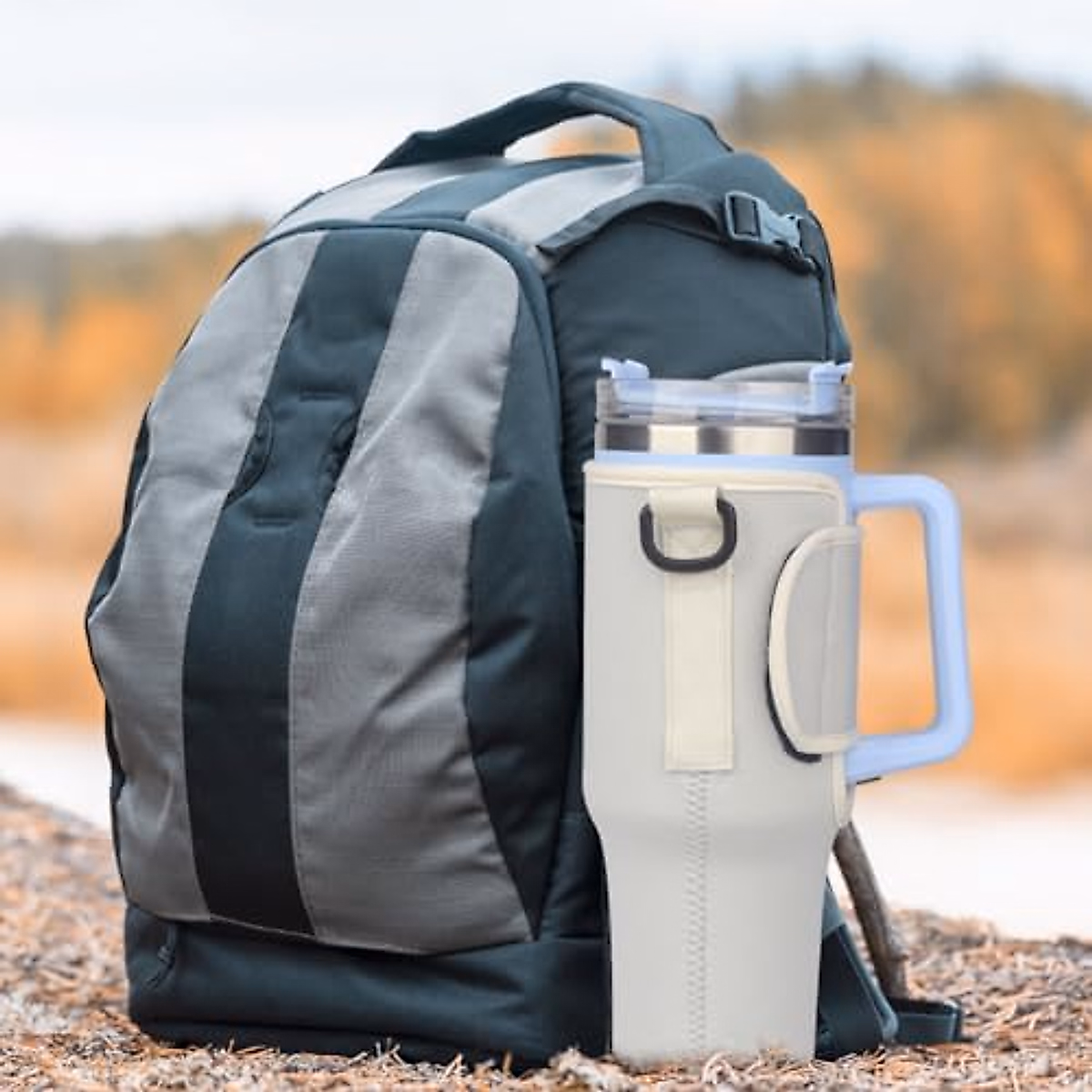 Tzou 40OZ Bottle Pouch Holder with Adjustable Shoulder StrapNeoprene Water Bottle Holder for Hiking Travelling Camping Polyester Light Gray