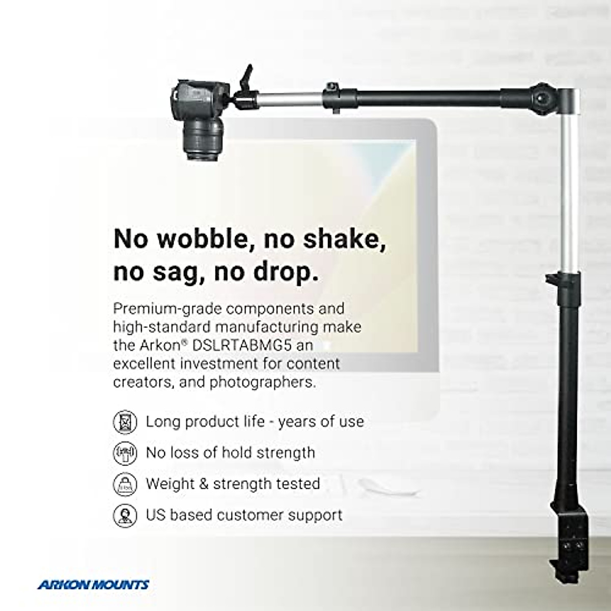 ARKON Mounts Overhead Camera Mount | Includes Ceiling Mount Bracket, Phone Holder, Tablet Holder, & Camera Mount | 360° Adjustable | Durable & Super Stable Metal Mounting Base DSLRTABMG5