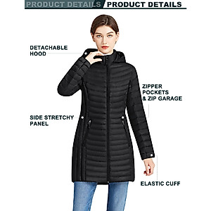 ANOTHER CHOICE Women Lightweight Down Jacket Winter Puffer Jacket with Hood, Black, Medium