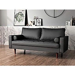 US Pride Furniture NS5452-L Caladeron Mid-Century Modern Loveseat in Faux Leather, PVC Black