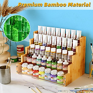 LUMAMU Paint Organizer, 5 Tiers Craft Paint Storage Organizer, Bamboo Paint Holder Organizer for 2oz Paint Tube and Bottles, Paint Storage Rack for Miniature Paints