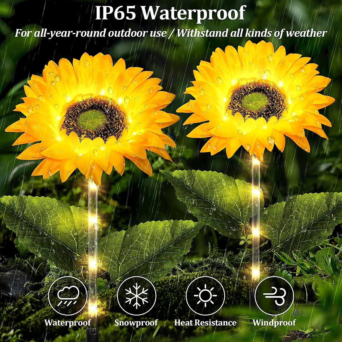 4 Packs Solar Lights for Outside, Outdoor Waterproof Solar Flower Lights for Garden Decor, Solar Powered Flower Light with Bigger Sunflower, Solar Fairy Lights Decor Fence Landscape Patio Yard Walkway
