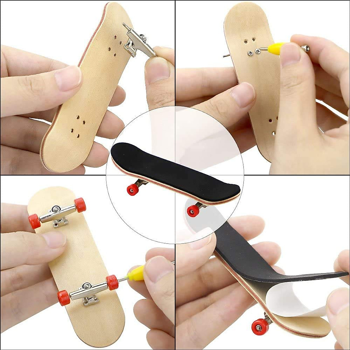 YICHUMY DIY Fingerboard Kit with Box 5 Packs Mini Fingerboards Professional Mini Skateboard Finger Skateboard with Mini Wrench/Screwsdriver/Brackets/Screws/Fingerboard Wheels Wheels