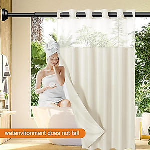 Haryaers Matte Black Shower Curtain Rod, 40-76 Inches No Drilling Adjustable Tension Curtain Rods for Bathroom, Stainless Steel Metal Spring, 1 Inch Diameter, Anti-Slip, No Rust