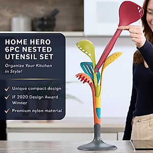 Home Hero 6 Pcs Kitchen Utensils Set - Nested Cooking Utensils Set - BPA Free First Home Essentials Utensil Sets - Household Essentials Kitchen Gadgets (Rainbow)