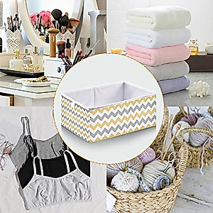 RunningBear Yellow Grey Storage Basket Storage Bin Square Collapsible Storage Cubes Cute Bin Organizer for Living Room Car