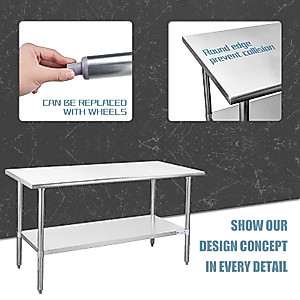 Hally Stainless Steel Table for Prep & Work 24 x 60 Inches, NSF Commercial Heavy Duty Table with Undershelf and Galvanized Legs for Restaurant, Home and Hotel