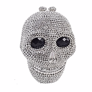 DJBM Halloween 3D Skull Clutch Purse Evening Bag Rhinestone Bag Crystal Metal Clutch for Women Evening Cocktail Party, Silver