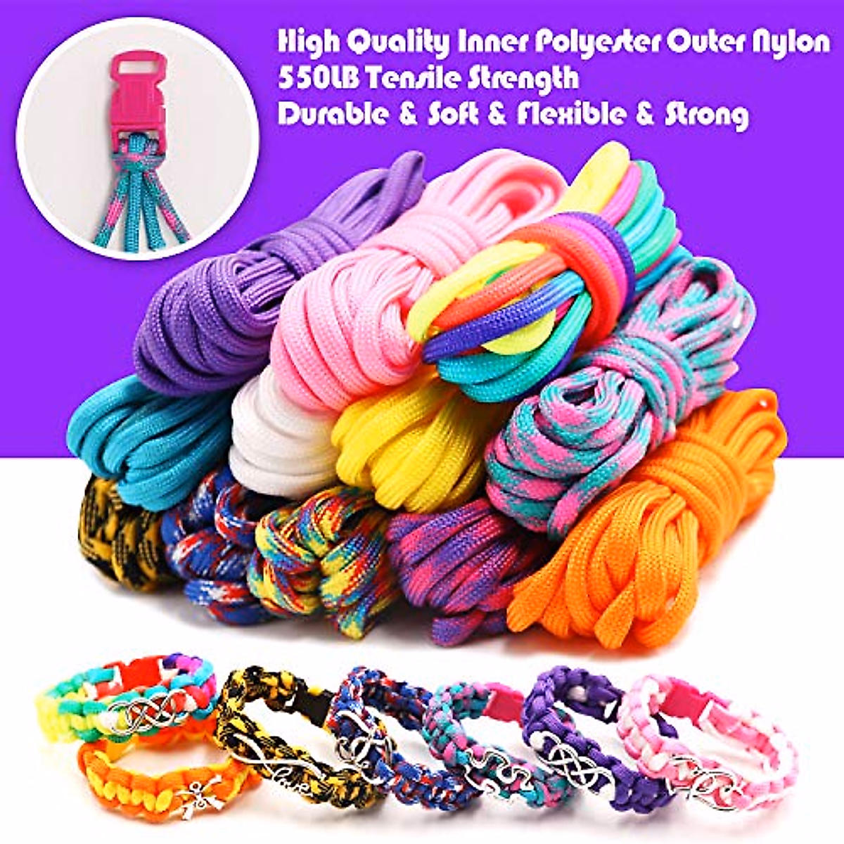 ccooly Paracord Friendship Bracelet Making Kit - Make Your Own Bracelet Kit with Charms for Boys and Girls - DIY Friendship Bracelets Set for Age 8-12 Years Old Kids, Crafts and Valentine's Day Gifts