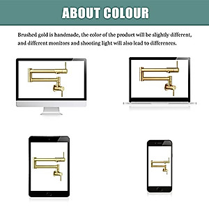 Heyalan Pot Filler 19 Inch Wall Mount Folding Stretchable Kitchen Restaurant Faucet Stainless Steel Pot Filler Double Joint Swing Arm Two Handles Commercial NPT,Straight Handle,Brushed Gold