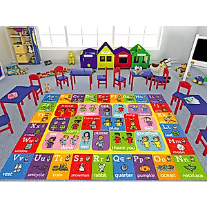 KC Cubs ABC Alphabet ASL Sign Language Educational Learning & Fun Game Play Area Non Slip Boy & Girl Kids Rug Carpet for Children Bedroom, Toddler Classroom & Baby Playroom Mat, 3' 3" x 4' 11"
