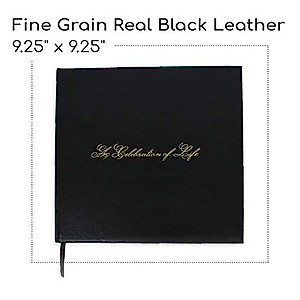 A Celebration of Life 96 Page Funeral Guest Book with Professional Picture Frame, Memorial Cards, and Gold Pen (Black Leather)