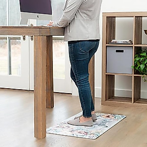 Home Dynamix Cozy Living Home Sweet Home Floral Runner Anti-Fatigue Kitchen Mat, Non-Slip Floor Mat, Padded Standing Desk Mat, Grey/Blue, 17.5"x30"
