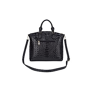 Satchel Bag Women’s Vegan Leather Crocodile-Embossed Pattern With Top Handle Large Shoulder Bags Tote Handbags (Black)