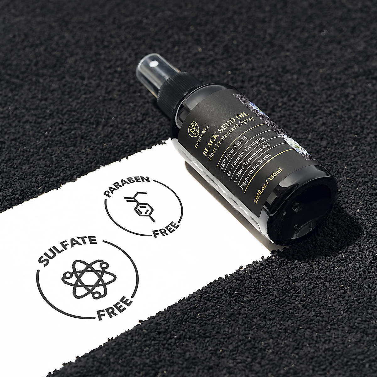 BEAUT'E SEOUL Hooded Hair Dryer Attachment and Black Seed & Argan Oil Spray Set - Soft Adjustable Large hooded bonnet & Keratin Hair Treatment Leave in Conditioner Spray 5oz