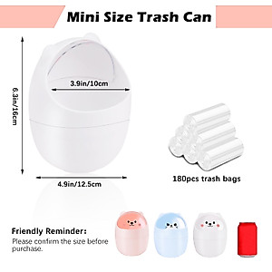SHAIDOJIO 3 Pack Cute Desktop Trash Can with 180 Trash Bags, Creative Small Garbage Can with Flip Lid, Tiny Countertop Wastebasket for Kids, Kawaii Mini Desk Waste Bin for Bedroom, Bathrooms