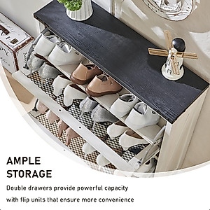 JXQTLINGMU Shoe Cabinet with 2 Flip Drawers, Farmhouse Shoe Storage Cabinet with Mesh Doors and Adjustable Shelves, Rustic Wooden Shoe Organizer, Small Shoe Cabinet Storage for Entryway, Off White