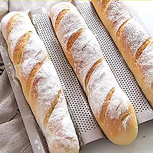 TOPZEA 2 Pack Perforated Baguette Pan, Nonstick French Bread Baking Tray, 3 Wave Long Loaf Bake Mold Small Oven Toaster Pans for Toasting Hoagie Roll, Hot Dog Bun, 11.25" x 9.5"