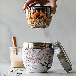 S'well Eats 2-in-1 Nesting Bowls Triple-Layered Vacuum-Insulated Containers Keeps Food and Drinks Cold for 11 Hours and Hot for 7-with No Condensation-BPA Free, 21.5 oz, Calacatta Gold