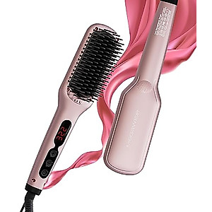 MEGAWISE Pro Ceramic Ionic Hair Straightener Brush for Home Salon | MCH Fast 20s Heating Tech with Auto-Off Safety | Anti-Scald with Universal Dual Voltage | Rotatable Power Cord
